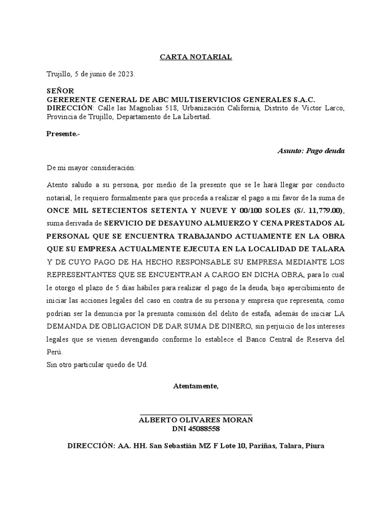 CARTA Abc Contratistas | PDF | Finanzas y dinero