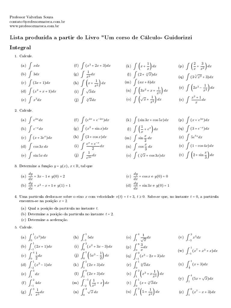 Lista Integral - Professor Mateca | PDF