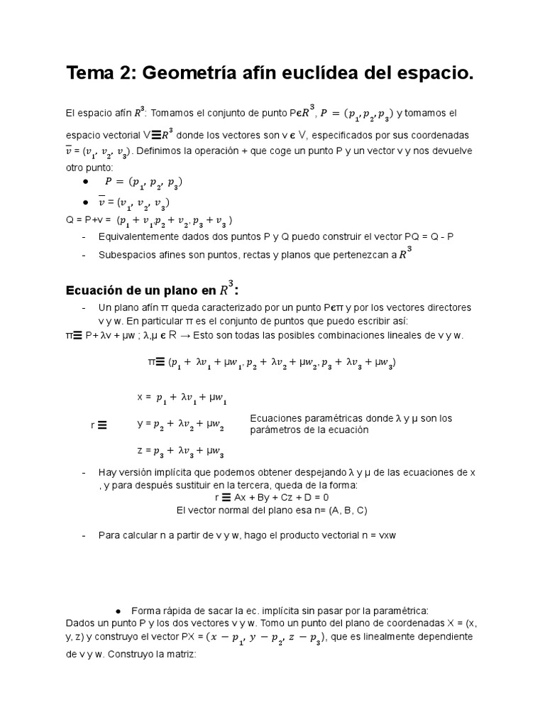 Tema 2 - Geometría Afín Euclídea Del Espacio | Descargar gratis PDF | Geometria plana) | Espacio ...