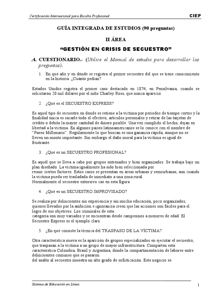 M-2 II ÁREA. - Guía Integrada de Estudios (CIEP - Secuestros) | PDF | Secuestro | Extorsión