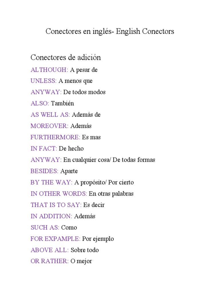 Conectores Funcionales En Inglés – GOHIUT