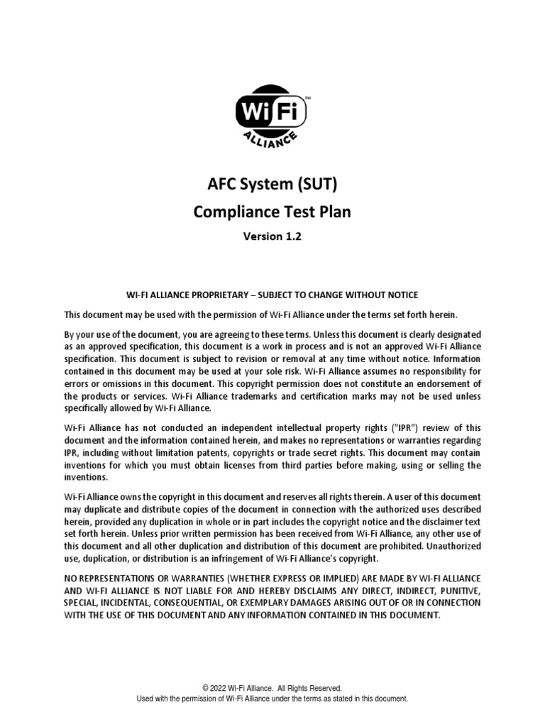 AFC System (SUT) Compliance Test Plan v1.2 | PDF