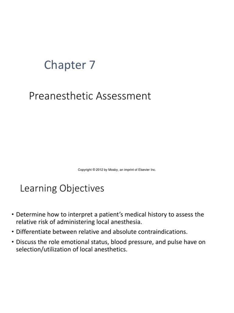 Chapter - 07 (1) Pre-Anesthetic Evaluation | PDF | Anesthesia | Clinical Medicine