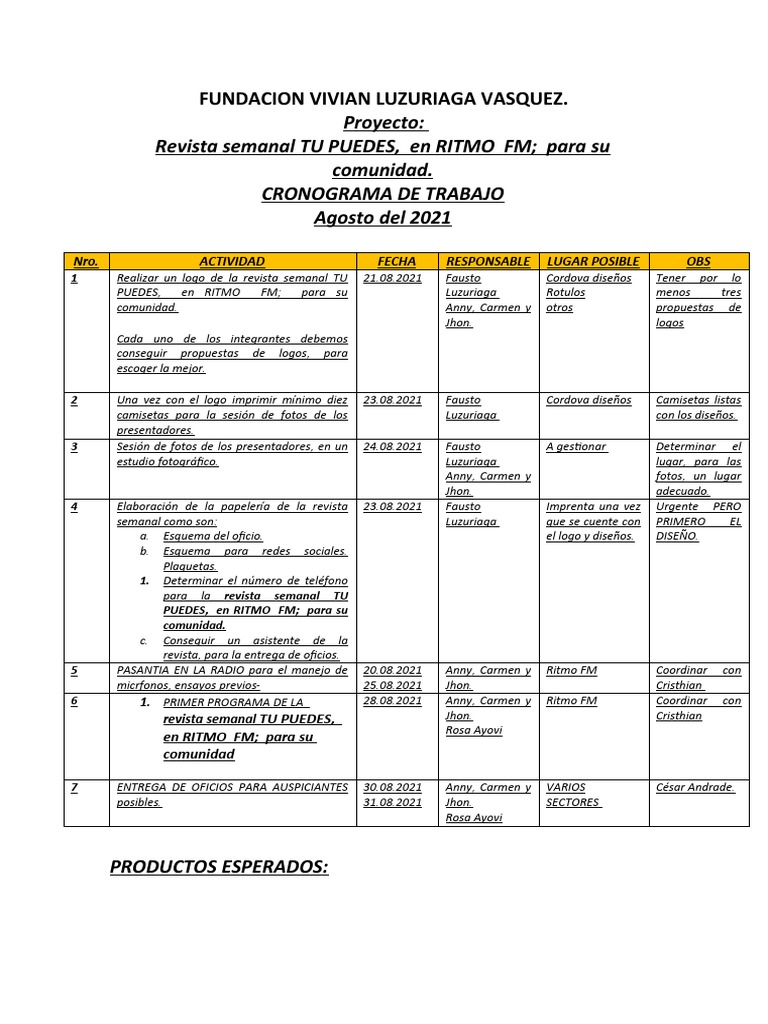Cronograma de Trabajo para Programa en Radio | PDF