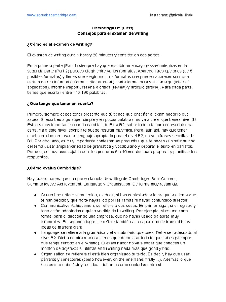 Cambridge b2 First Writing Consejos | PDF | Lingüística