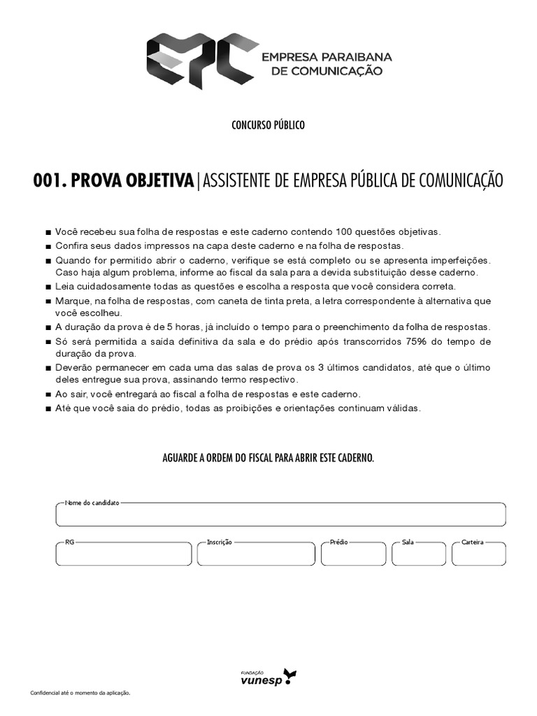 Vunesp 2023 Epc Assistente de Empresa Publica de Comunicacao Prova ... Vunesp 2023 Epc Assistente de Empresa Publica de Comunicacao Prova ...