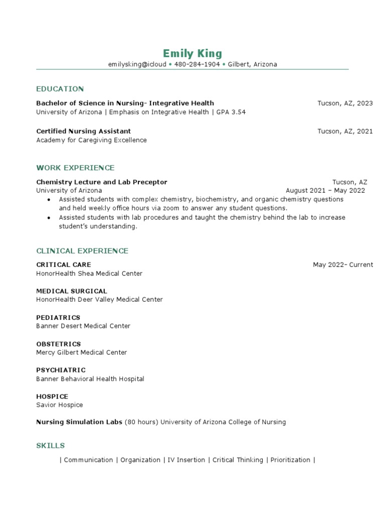 King Emily Resume | PDF