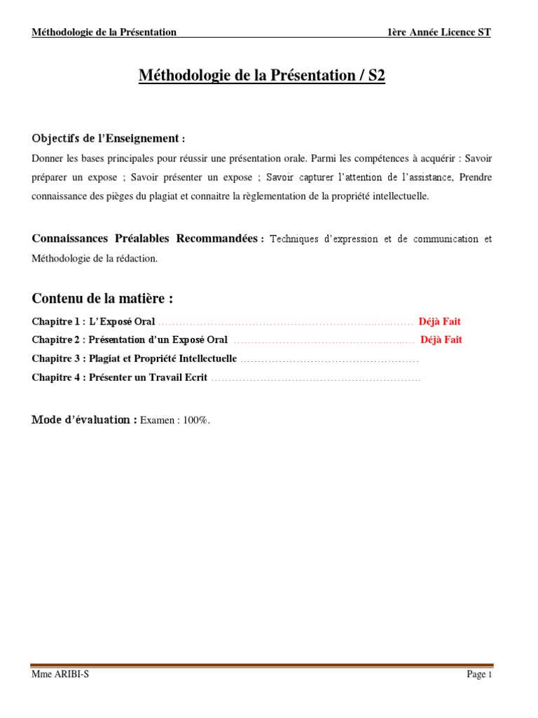 Méthodologie de la Présentation Orale | PDF | Plagiat | la communication