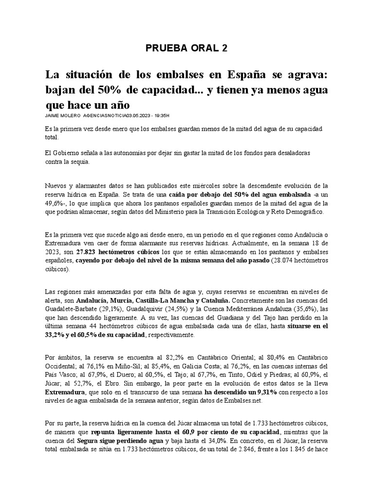 Prueba Oral 2 | PDF | España