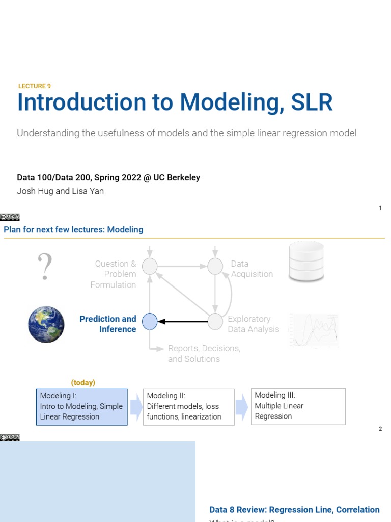 DS100 Sp22 Lec 09 - Intro To Modeling, SLR | PDF | Regression Analysis | Linear Regression