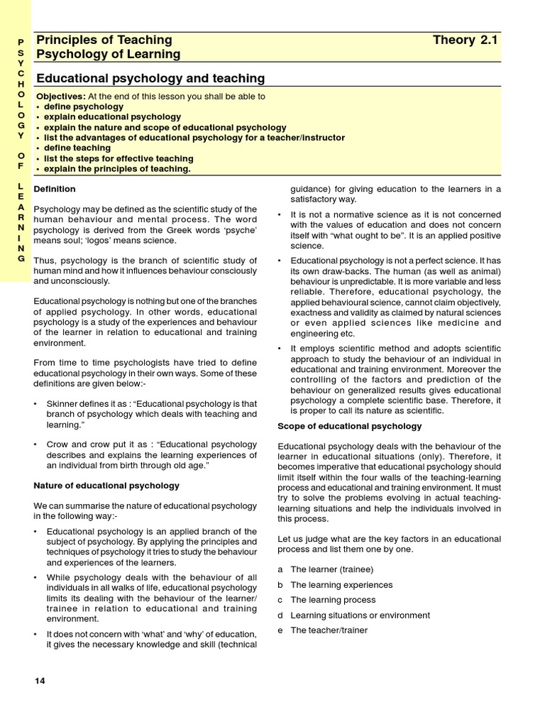 Lesson 2.1 Educational Psychology and Teaching | PDF | Learning | Educational Psychology