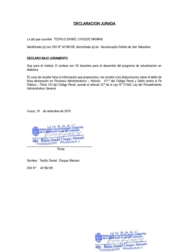Modelo Declaracion Jurada | PDF