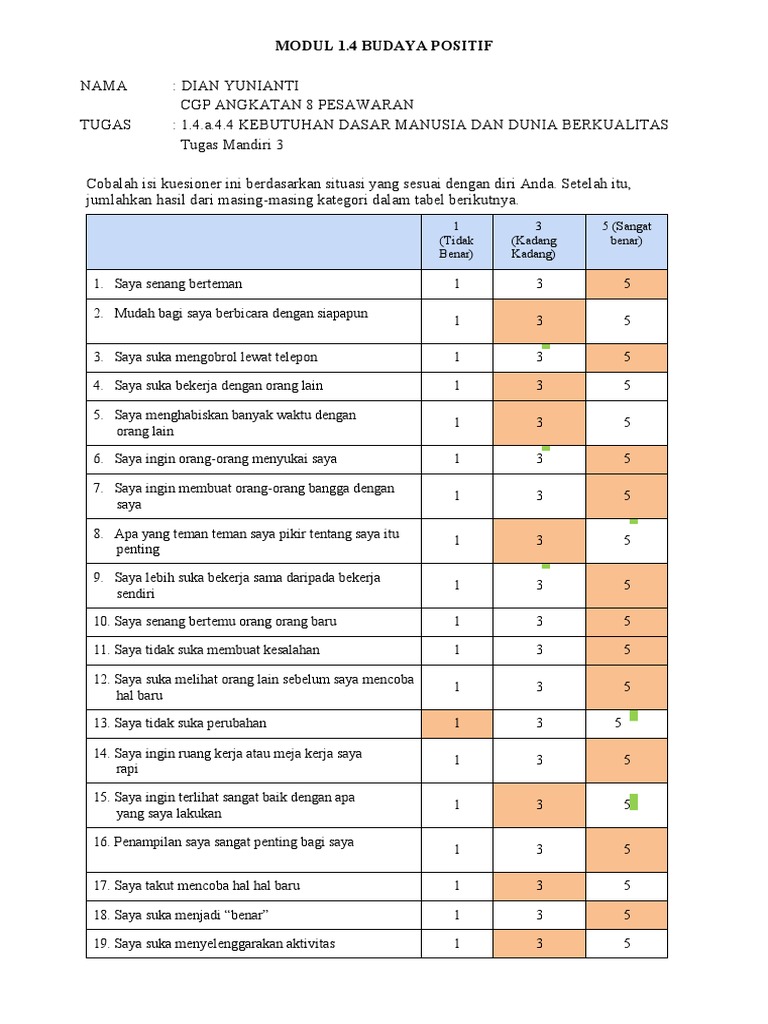 Kuesioner Yayan | PDF