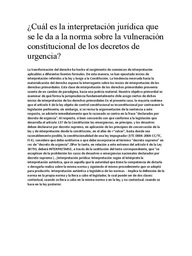 Cuál Es La Interpretación Jurídica Que Se Le Da A La Norma Sobre La Vulneración Constitucional ...