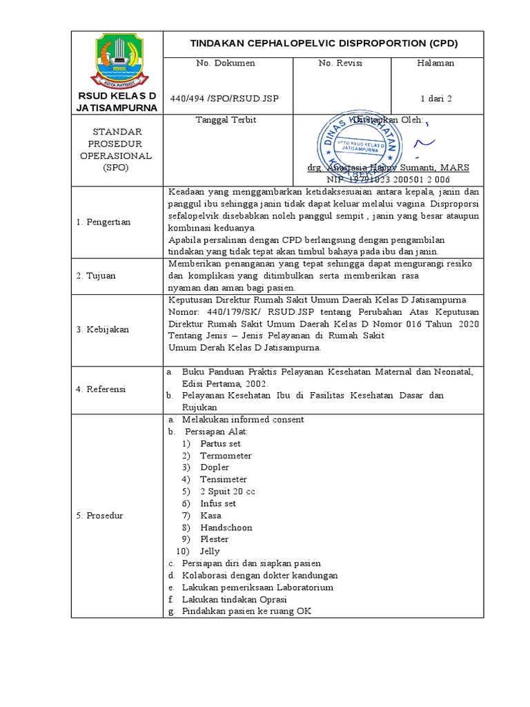 Spo Tindakan Cephalopelvic Disproportion (CPD) 1 | PDF | Pengembangan Diri | Kesehatan Holistik