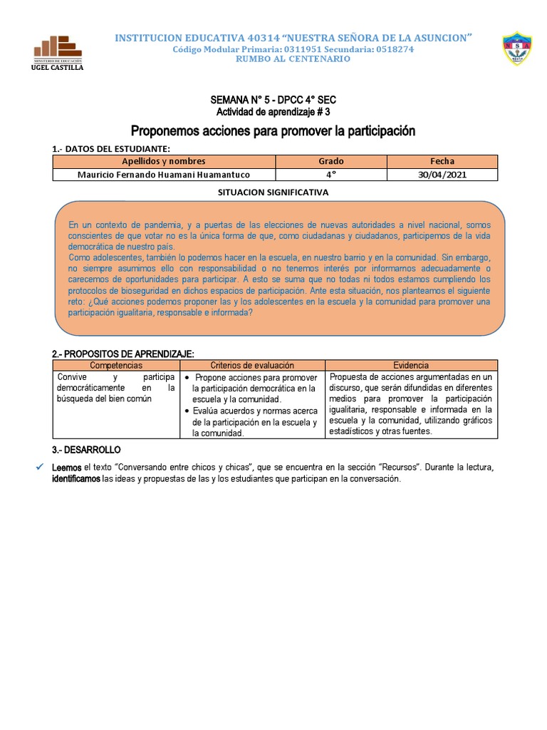 Actividad de Aprendizaje # 3 DPCC 4° - S4 | PDF
