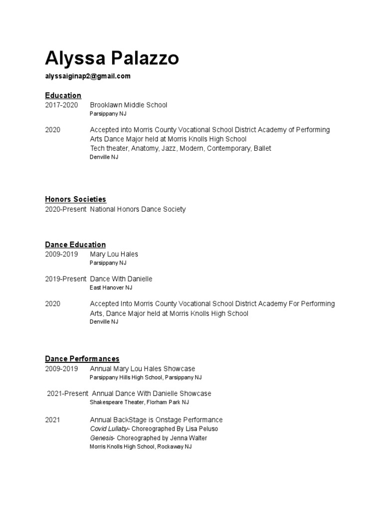 Alyssa Palazzo - Final CV 3 | PDF | Choreography | Performing Arts