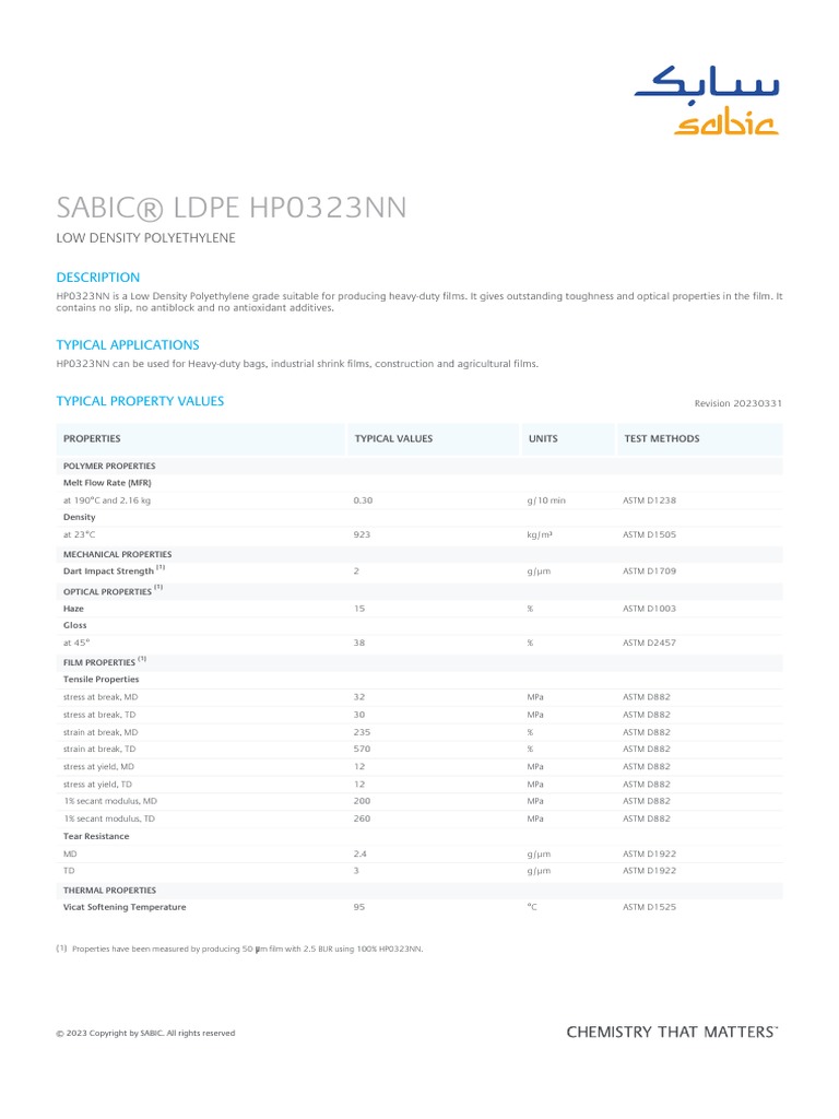SABIC® LDPE - HP0323NN - Global - Technical - Data - Sheet | PDF | Deformation (Engineering ...