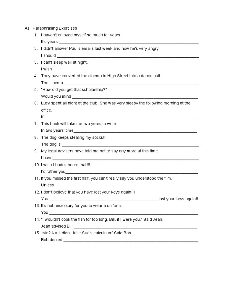 Paraphrasing Exercises | PDF | Language Arts & Discipline