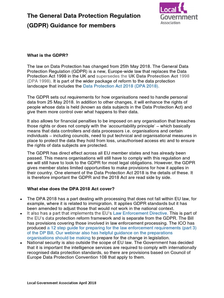 The General Data Protection Regulation (GDPR) Guidance For Members ...