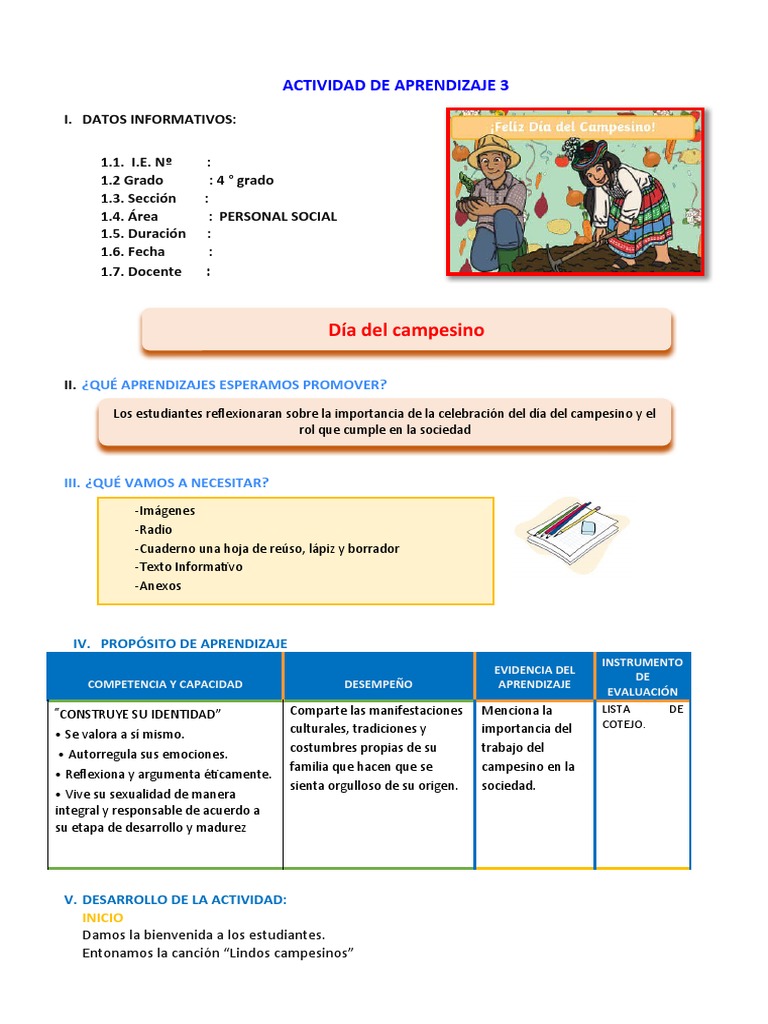 Sesión Día Del Campesino | PDF | Evaluación | Agricultura Sesión Día Del Campesino | PDF | Evaluación | Agricultura