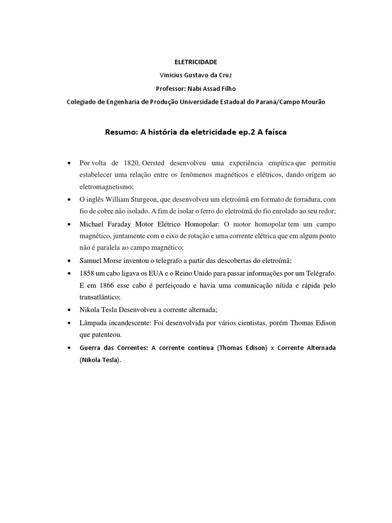 A História Da Eletricidade Ep 2 Pdf