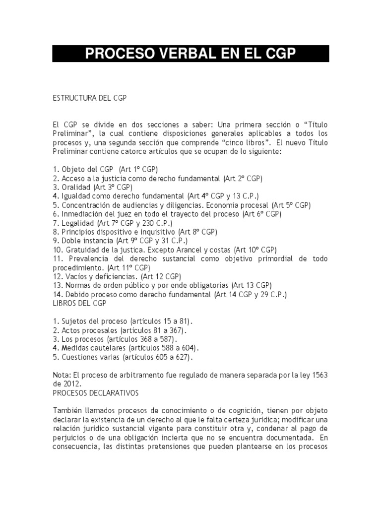 Estructura y Procesos del CGP | PDF | Demanda judicial | Sentencia (ley)
