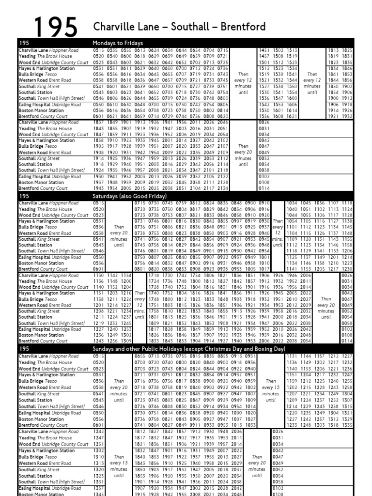 195 Bus Timetable: Southall to Brentford | PDF | Travel