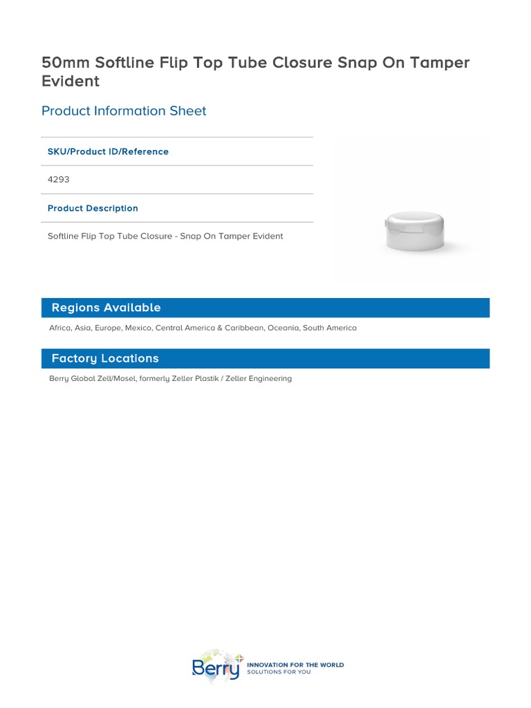 50mm Softline Flip Top Tube Closure Snap On Tamper Evident 12464677 | PDF