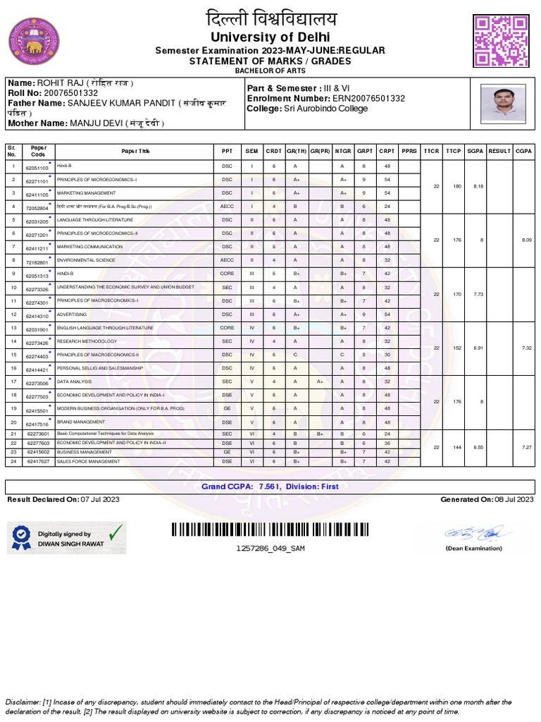 University of Delhi: Semester Examination 2023-MAY-JUNE:REGULAR ...