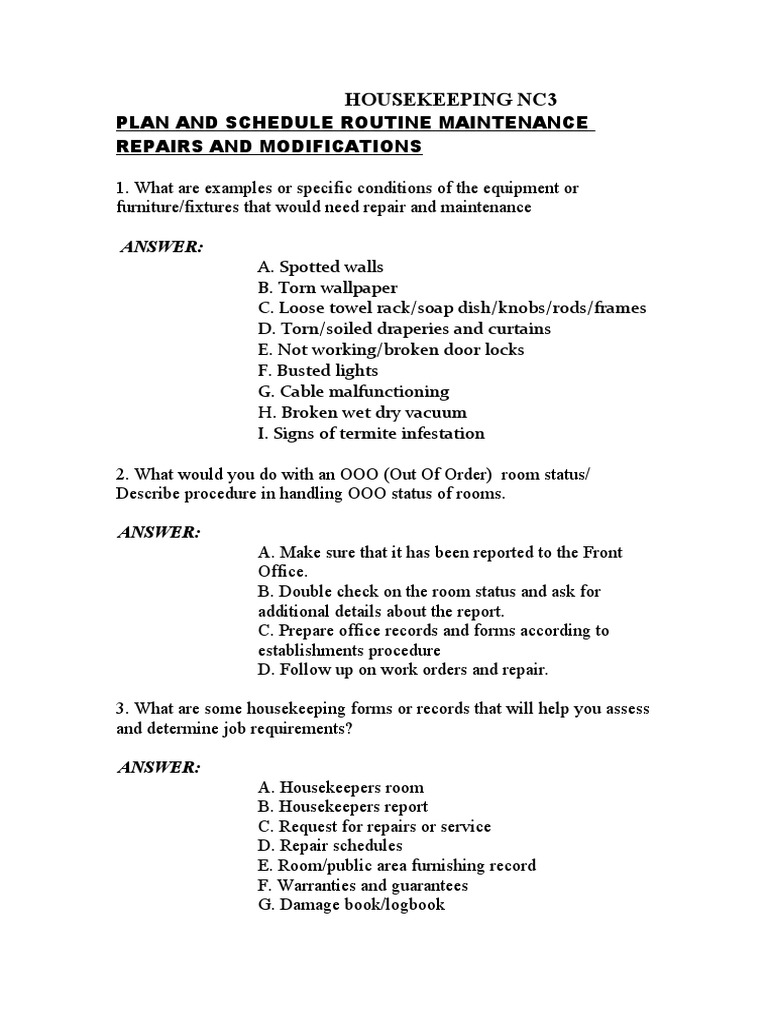 Housekeeping NC3 Assessment Guide | PDF | Emergency | Hazards