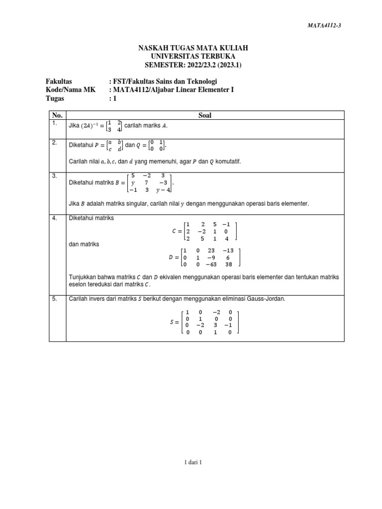Soal Mata4112 tmk1 3 | PDF