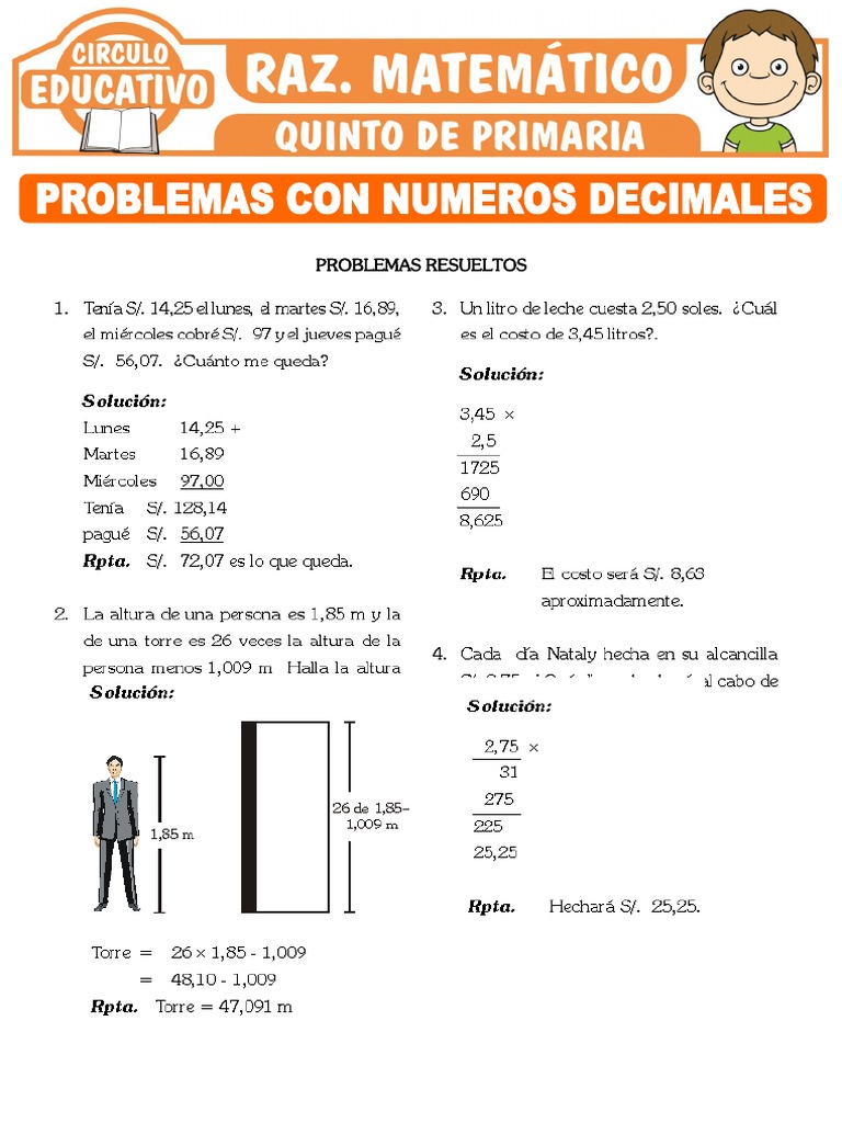 Problemas-con-Numeros-Decimales-para-Quinto-de-Primaria | PDF