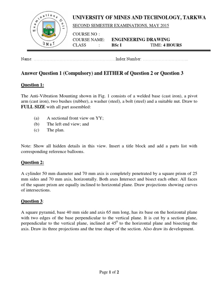 Engineering Drawing Exam Instructions | PDF
