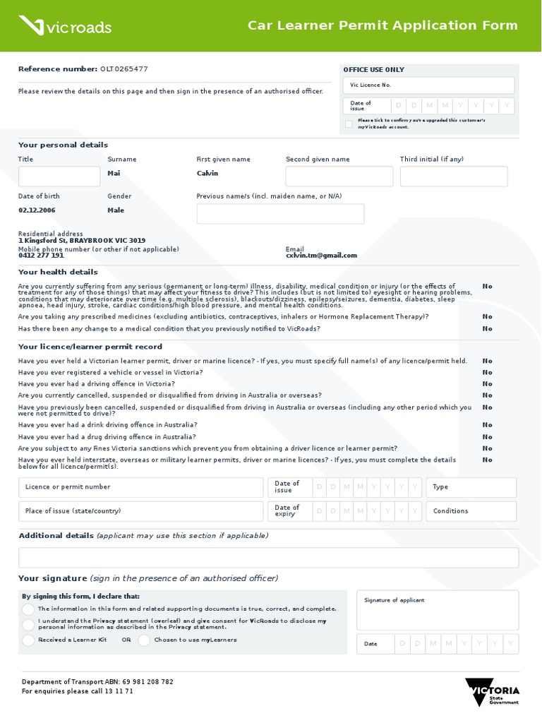 Online Learner Permit Application | PDF | Driver's License