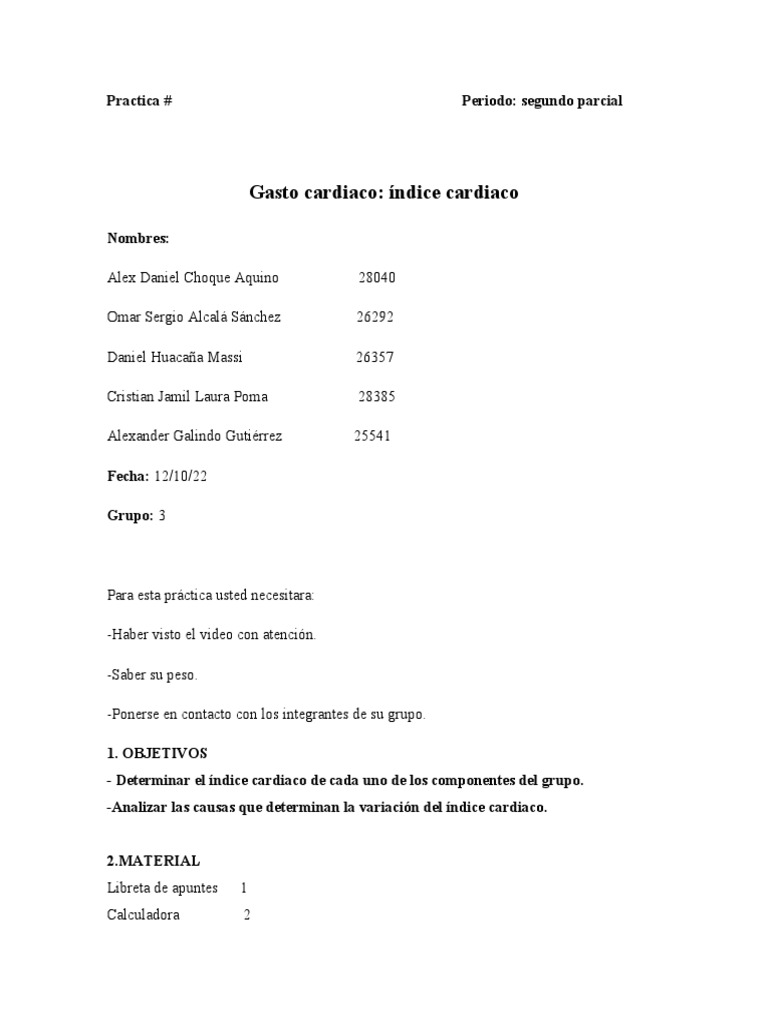 Practica gasto cardiaco indice cardiaco | PDF