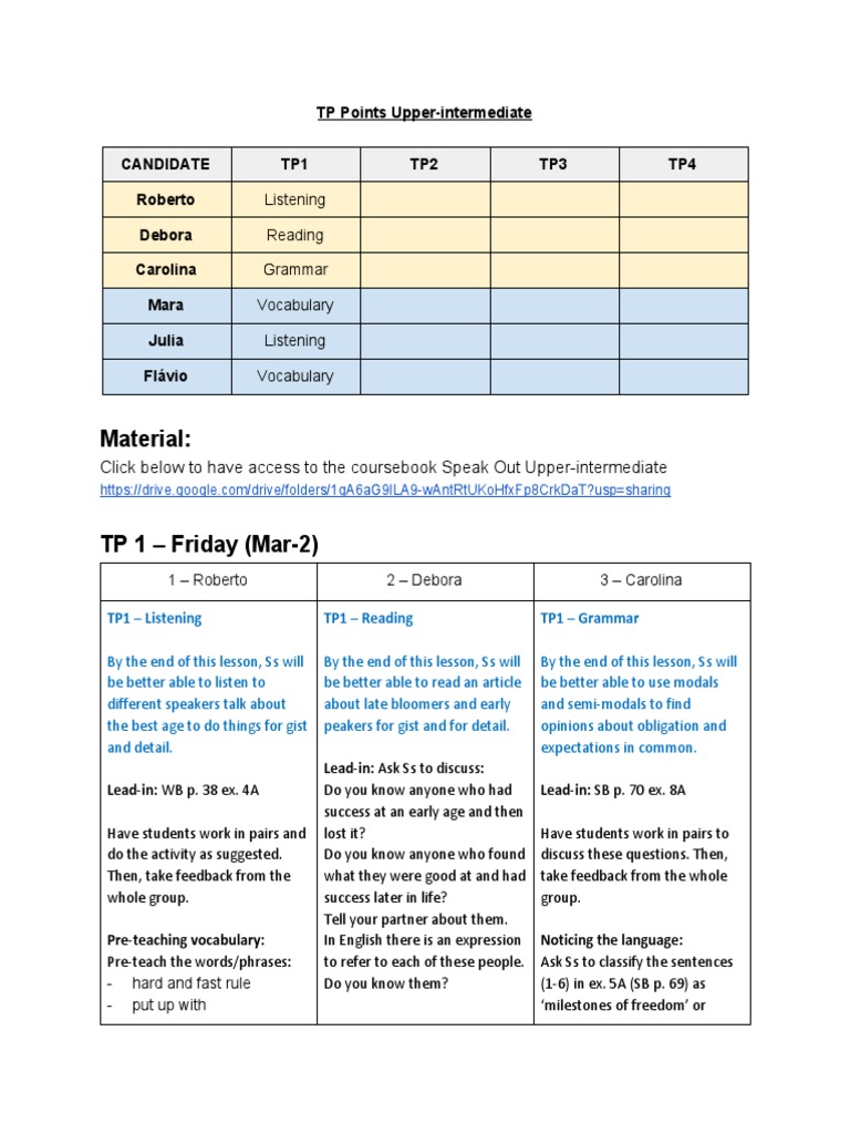 TP Points Upper-Intermediate - C2 Friday Morning (First Half) | PDF | Vocabulary | Cognition