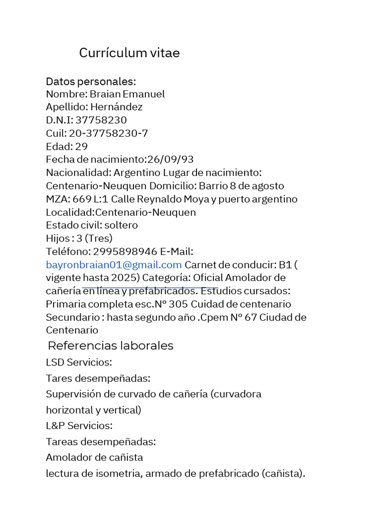 Currículum Vitae: Datos Personales | PDF
