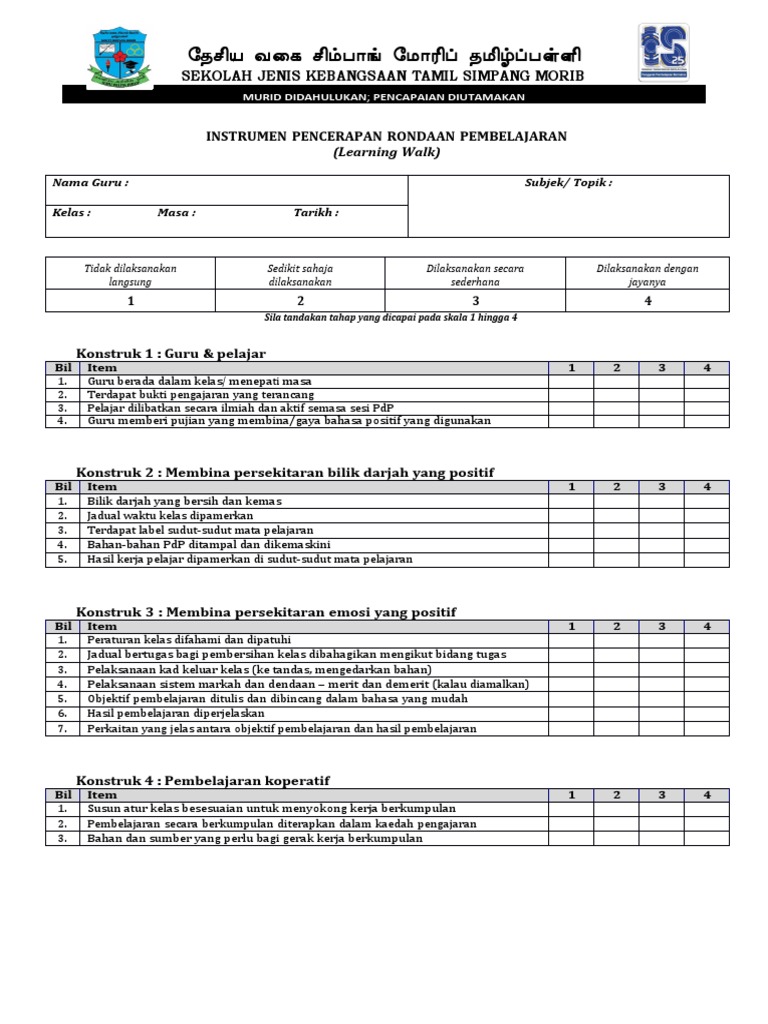 Borang Learning Walk | PDF