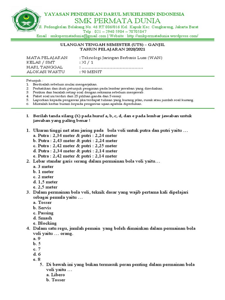 Soal Wan Kelas Xi - TKJ | PDF