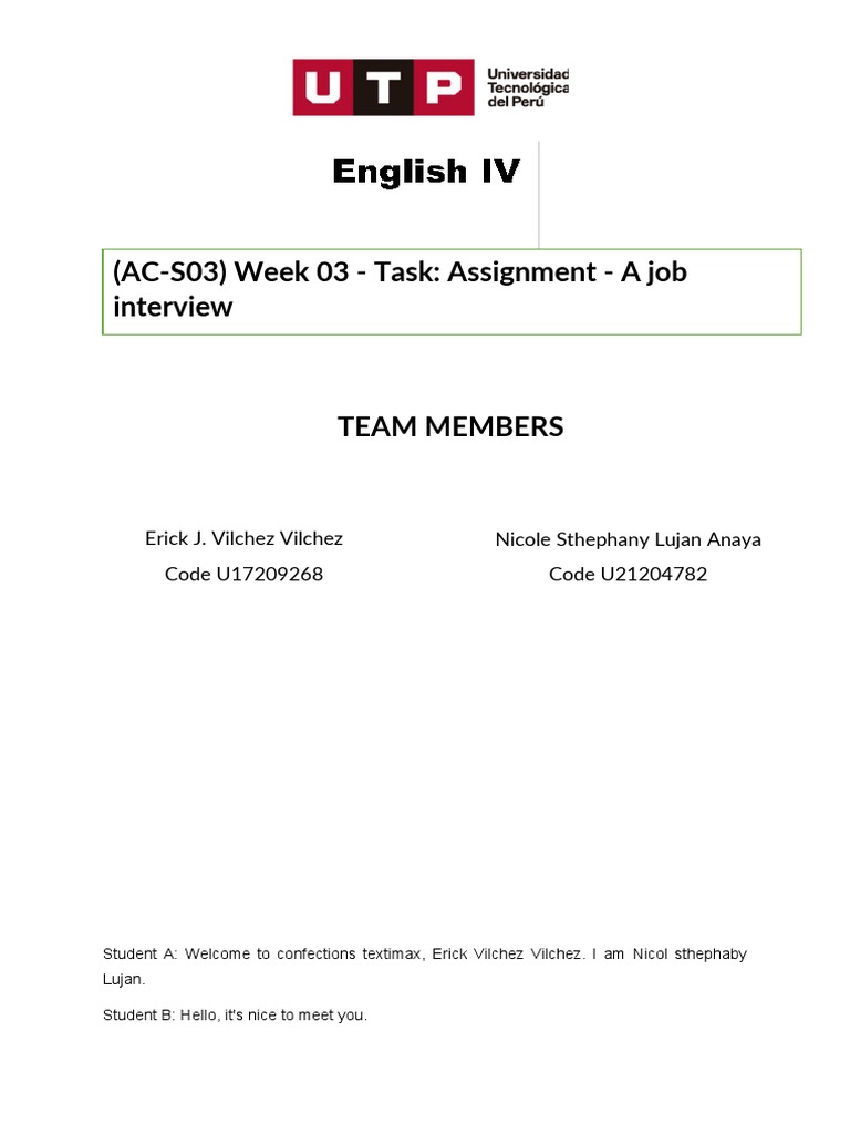 (AC-S03) Week 03 Task Assignment A Job Interview | PDF