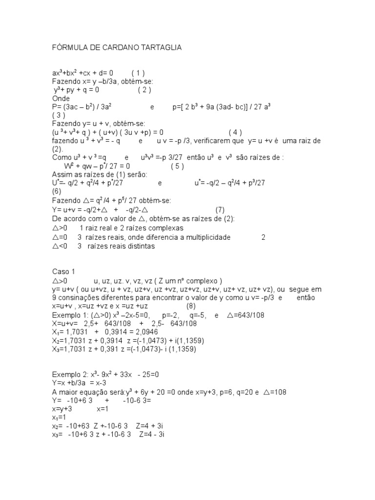 Fórmula de Cardano-Tartáglia | PDF