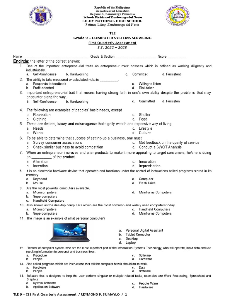 CSS 9 Exam First Grading | PDF | Computer Hardware | Personal Computers