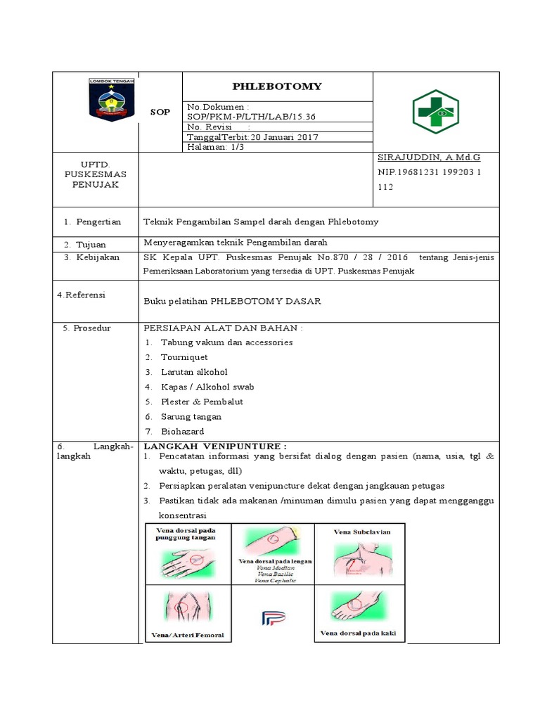 SOP Phlebotomy | PDF