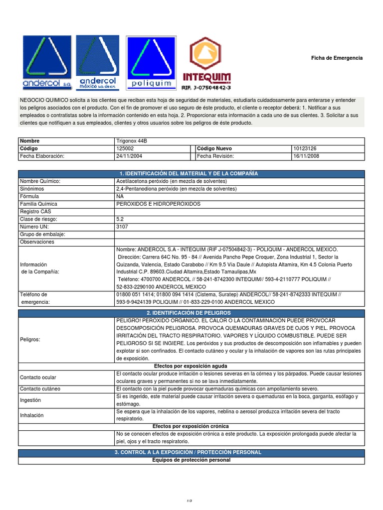 Trigonox 44B | PDF | Agua | Descomposición