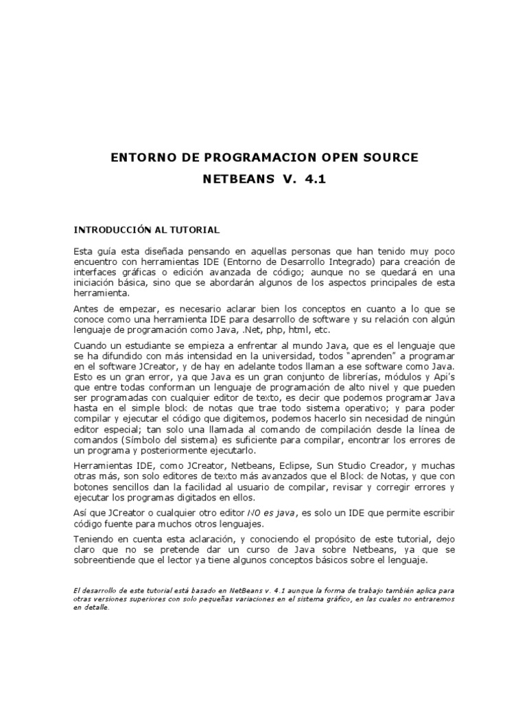 Tutorial Netbeans Pdf Entorno De Desarrollo Integrado Java