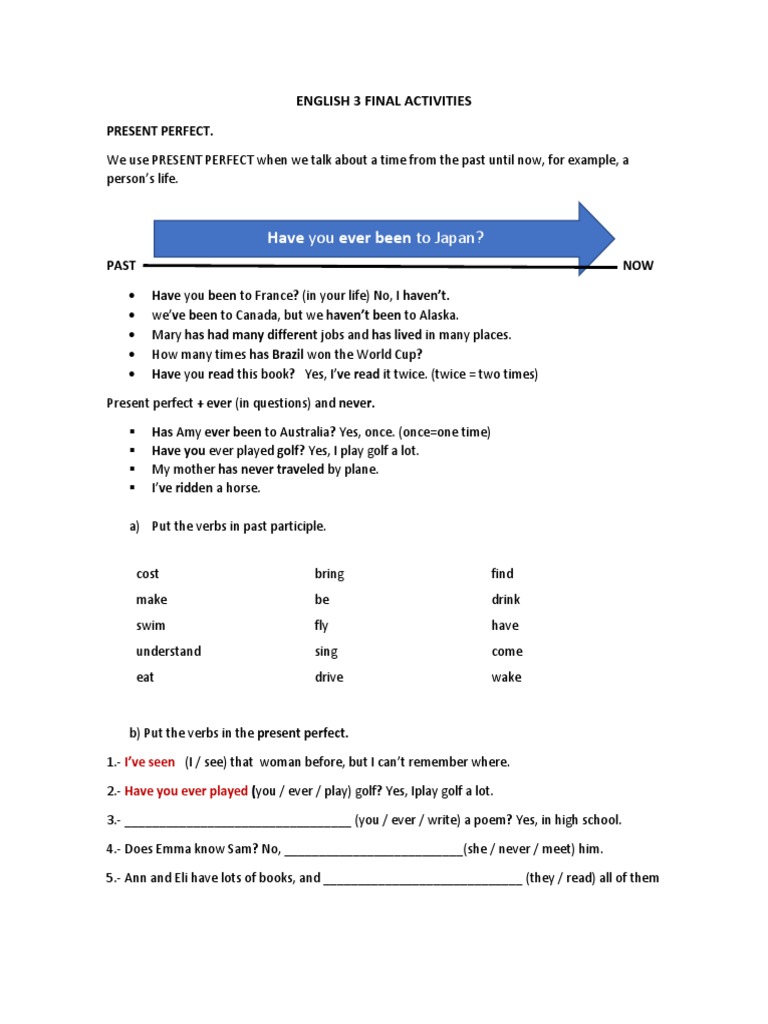 English 3 Final Activities | PDF | Perfect (Grammar) | Syntax