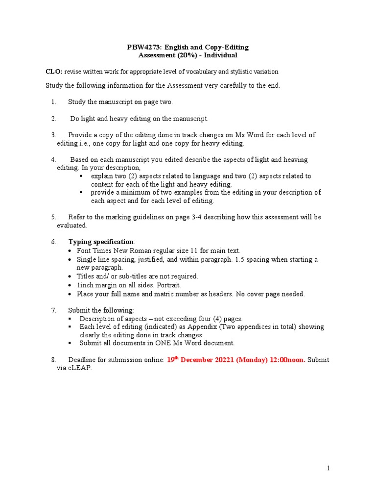 Assessment 2 Description | PDF | Copy Editing | Editing