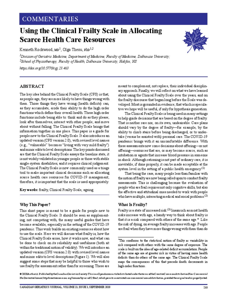 Rockwood. Theou 2020. Clinical Frailty Score | PDF | Dementia | Geriatrics