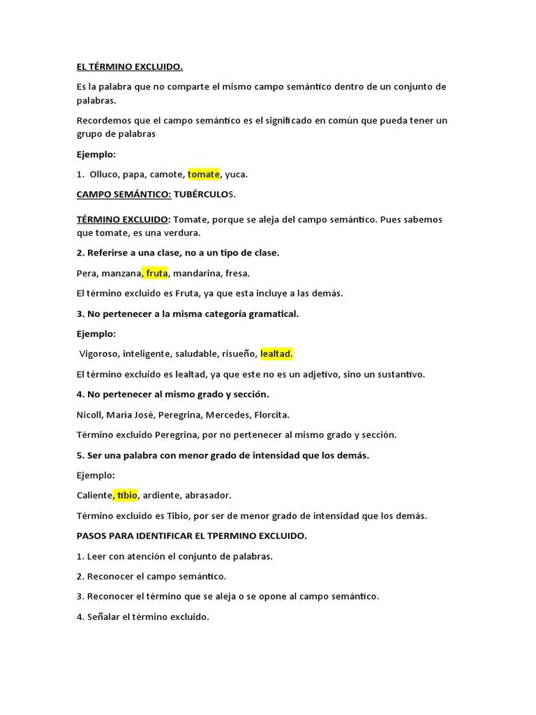 Definición del Término Excluido | PDF | Palabra | Gramática
